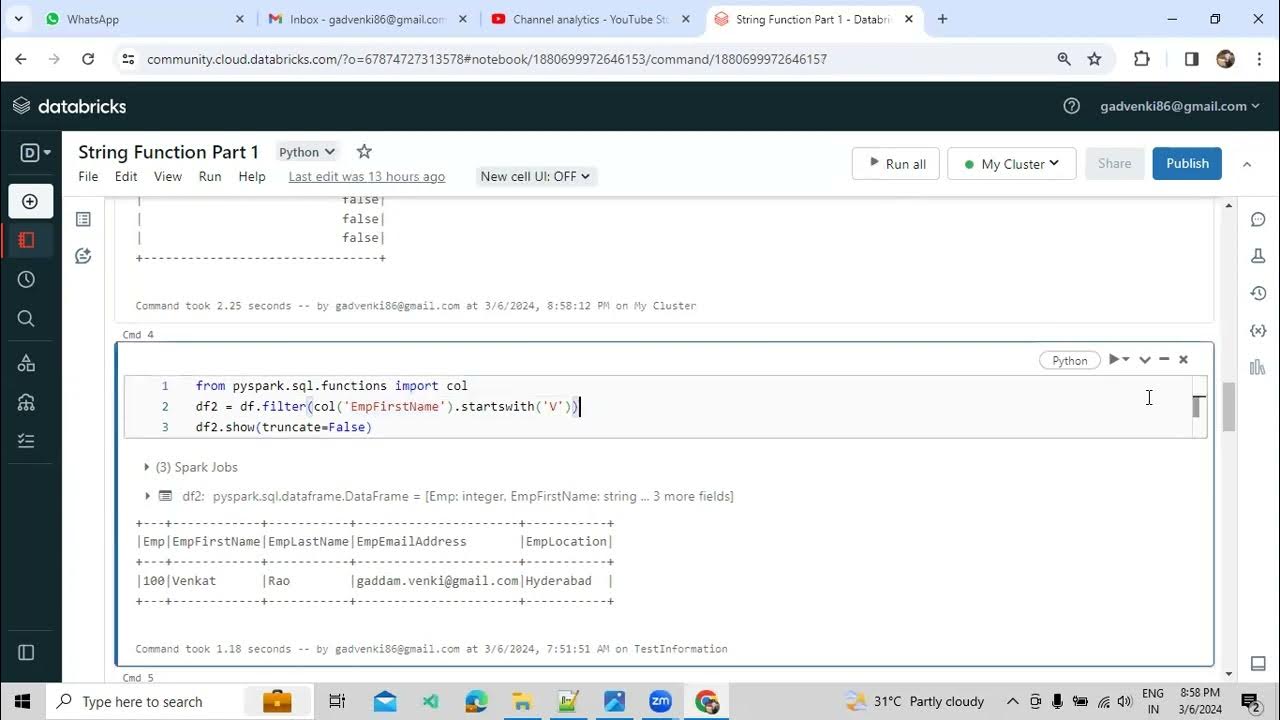 39understand About String Functions Part 1using Pyspark In Databricks In Telugu Youtube