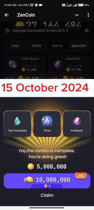 Zen coin daily combo Today 15 October | Zen coin combo cards #zencoin #combo - YouTube