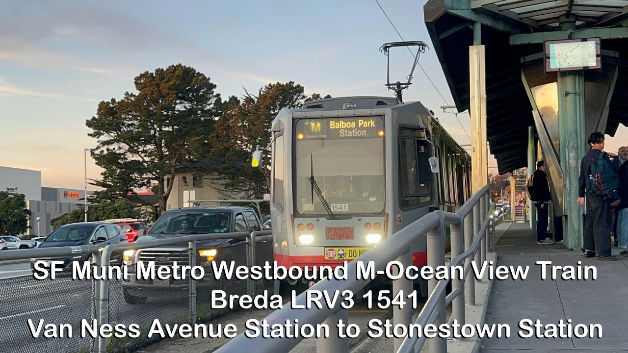 SF Muni Metro 1-Car Breda LRV3 1541 Westbound M-Ocean View Train Ride ...