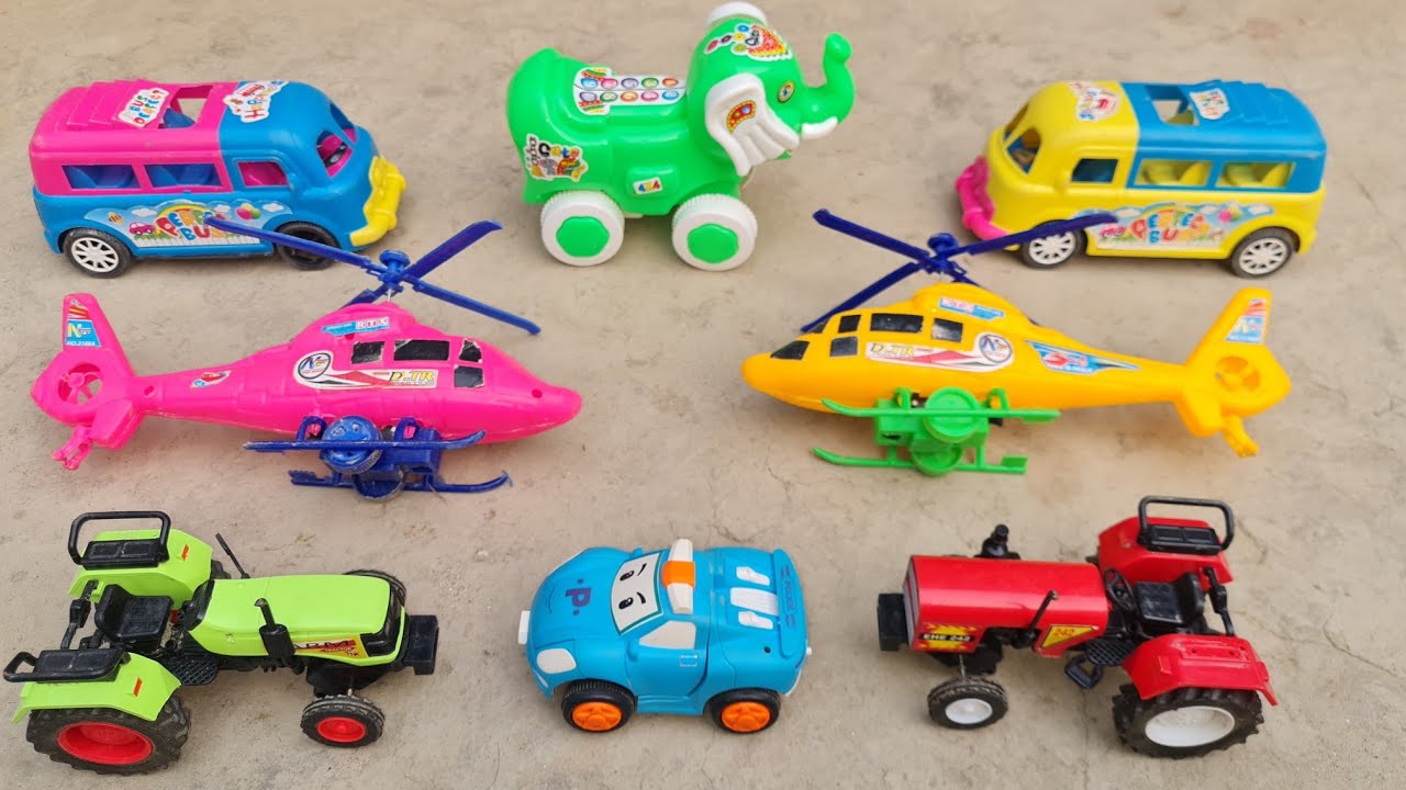 gadi tractor wala cartoon | toy helicopter ka video | tractor, bus ...