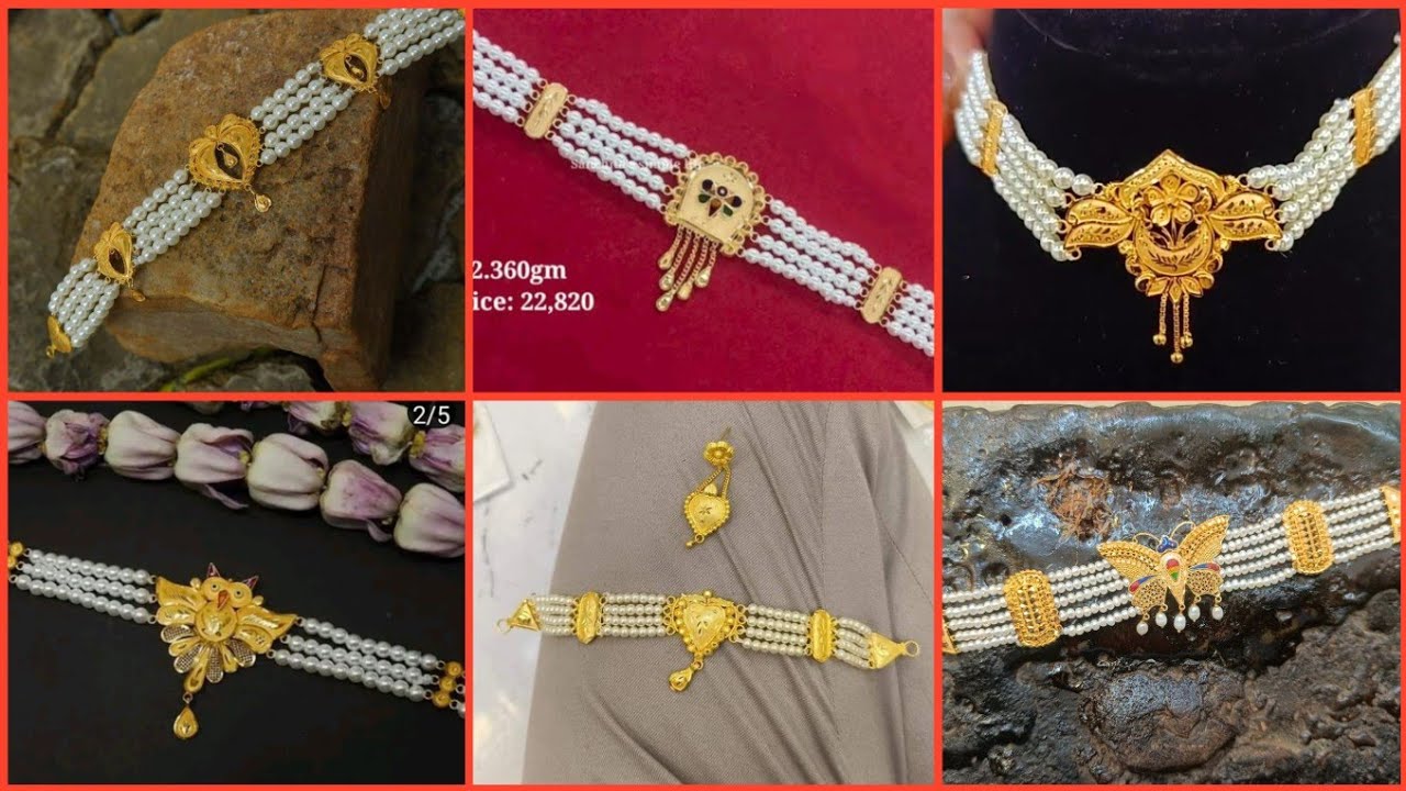 Latest Gold Moti Choker Design/Pearl Gold Choker Necklace Design/Moti ...