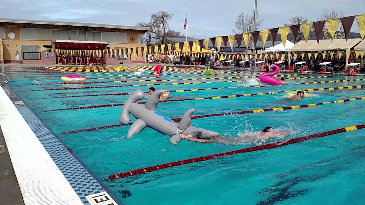 Floatie Race at Napa Vintage high school swim meet - YouTube