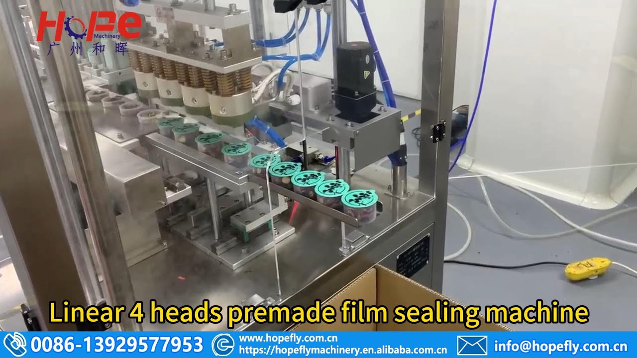 linear 4 head premade film sealing machine - YouTube