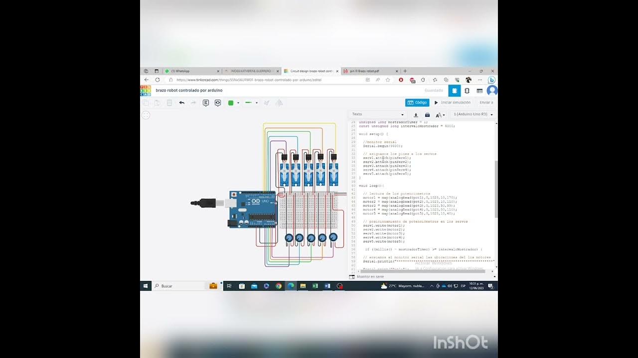 simulación del proyecto de brazo robot controlado por Arduino en tinkercad - YouTube