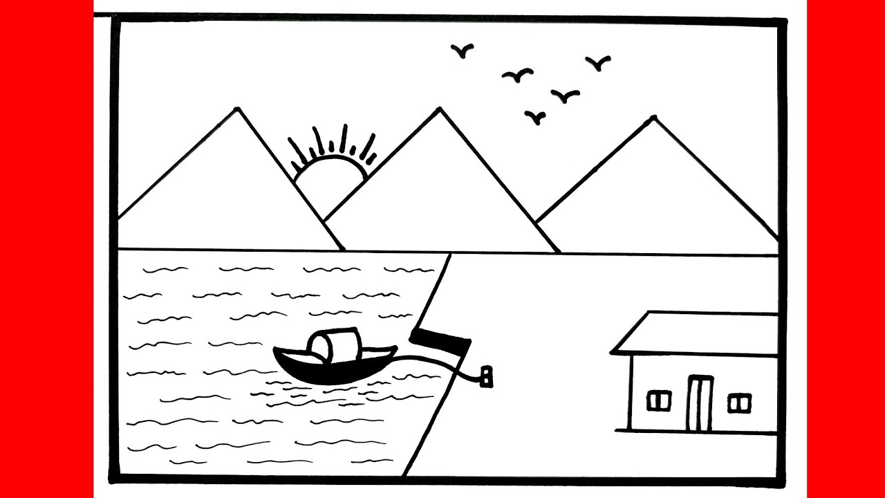 River and Boat easy drawing for beginners / Chitra - YouTube