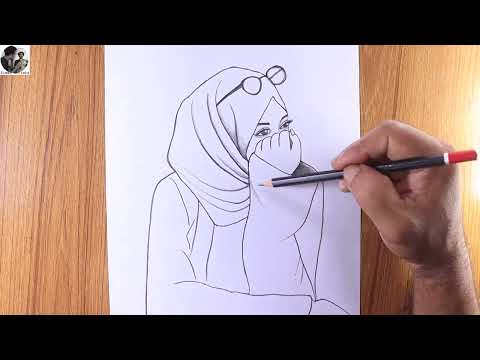 How to draw hijab girl three item | Sketch drawing