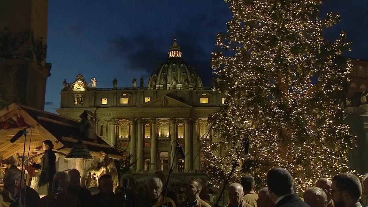 Nativity scene and Christmas tree light up St. Peter's Square - YouTube