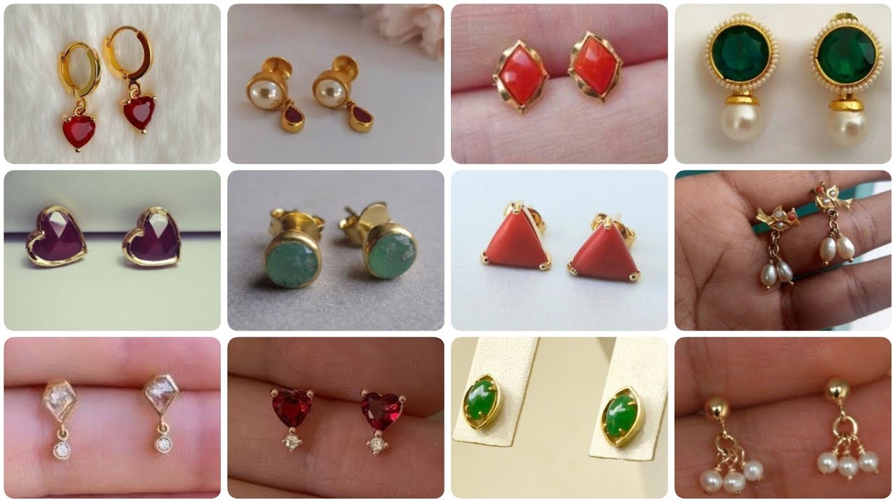 small gold daily wear ear tops designs collection with weight. - YouTube