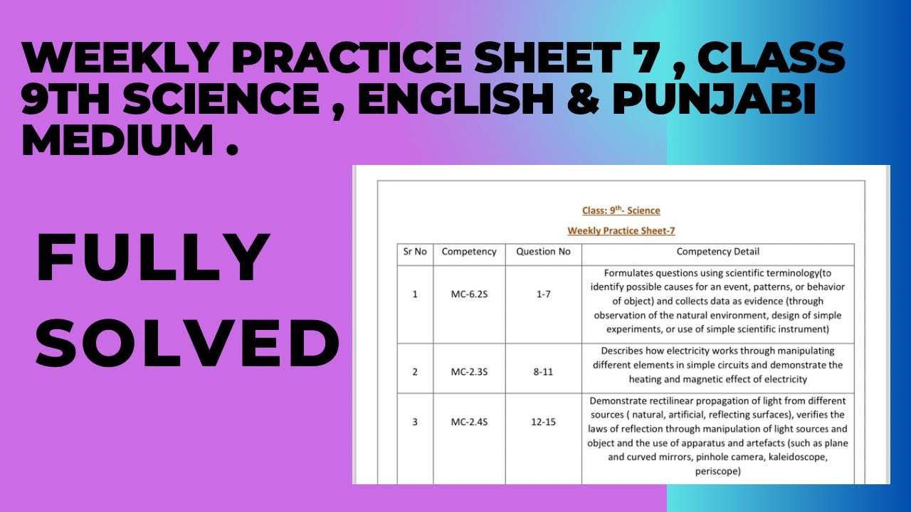 Weekly Practice sheet -7 , Class 9th Science punjabi & English medium ...