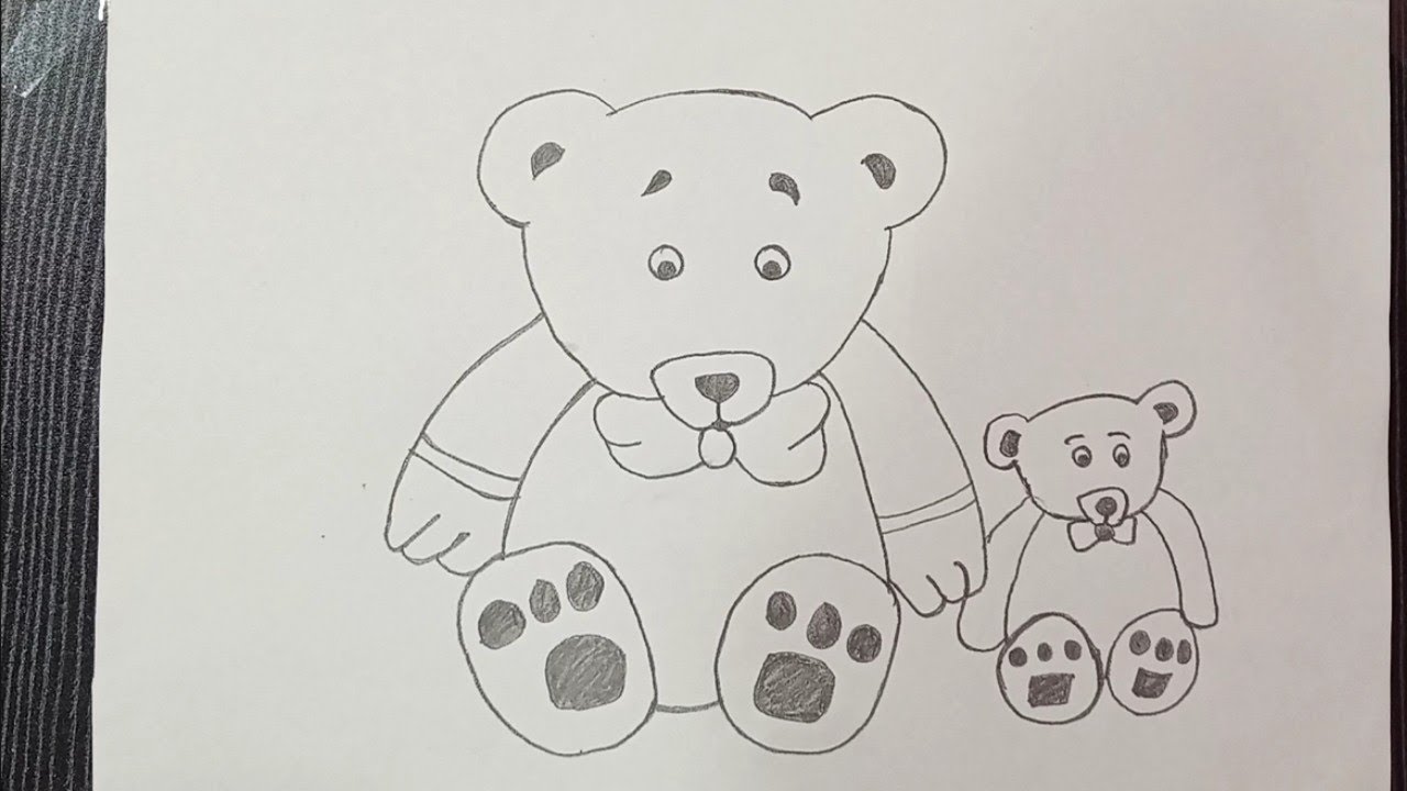 Drawing of Taddy Bear and Baby Taddy Bear step by step for the bignners ...