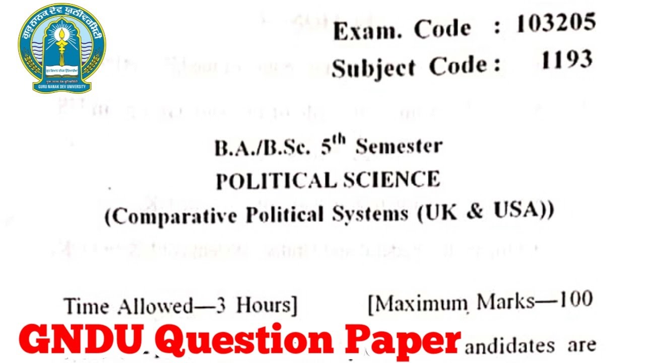 Gndu BA / Bsc 5th Semester Political Science Question Paper || Ba 5th ...