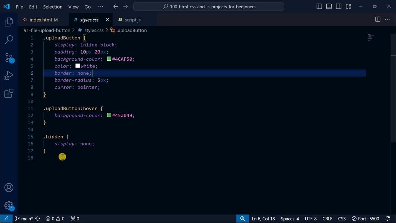 HTML, CSS, and JavaScript file Upload button - 1-Minute Tutorial for Beginners - YouTube