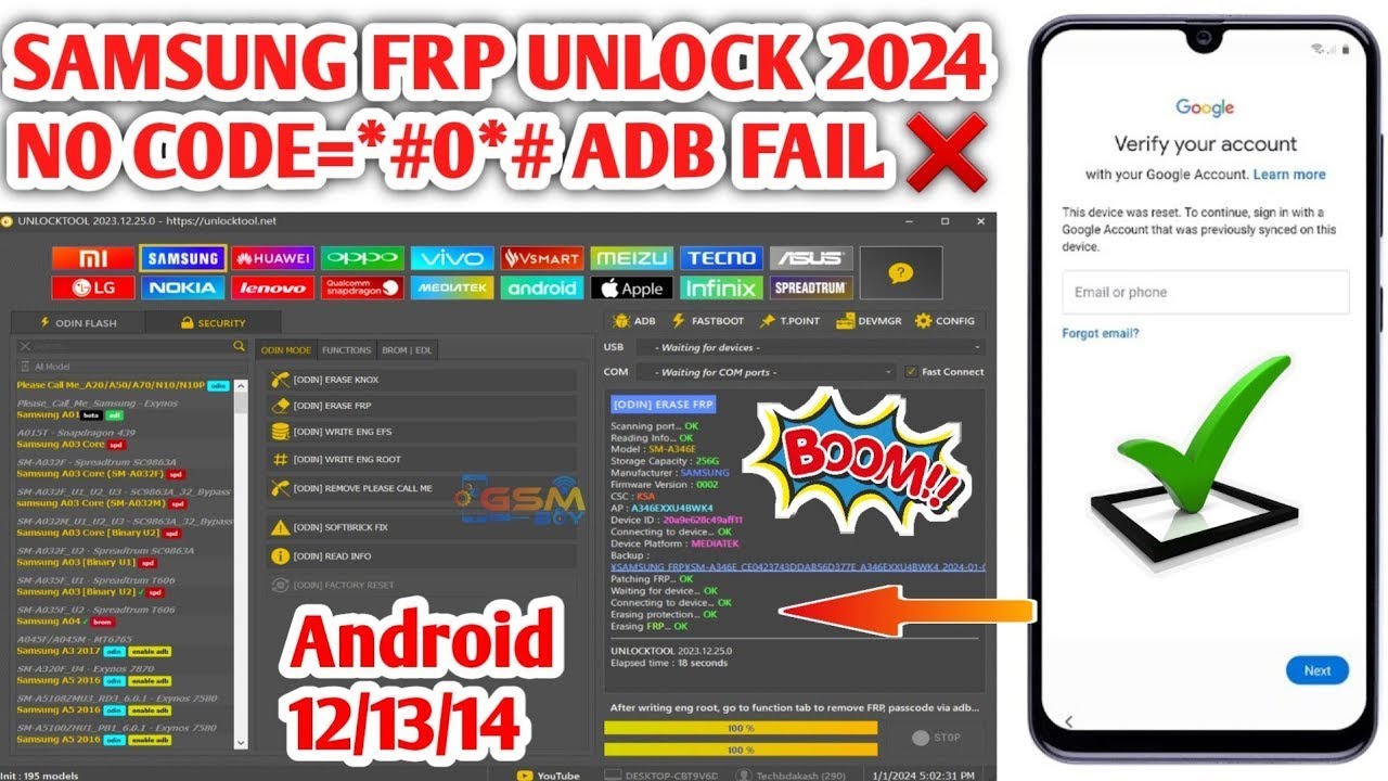 🔥All Samsung Frp Bypass 2024 ADB Enable Fail - Without Code *#0 ...