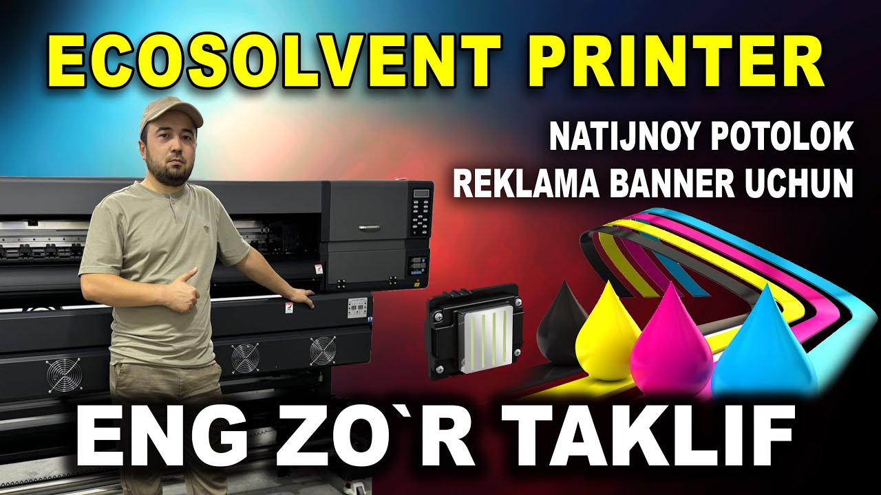 ECOSOLVENT PRINTER - natijnoy potolok, reklama banner uchun. - YouTube