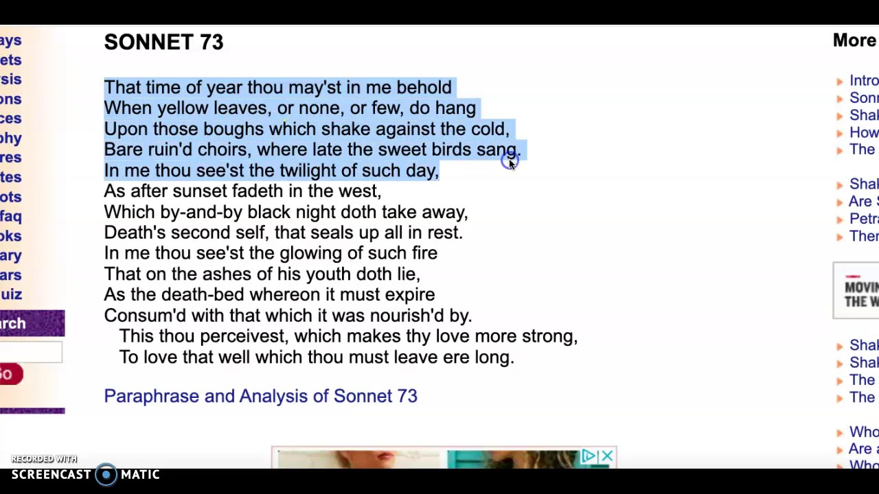 Shakespeare s Sonnet 73 Analysis YouTube