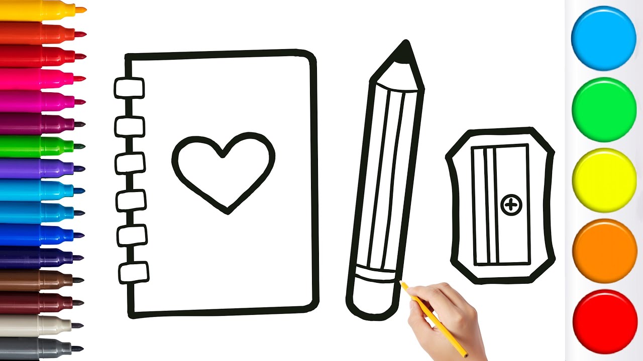 Simple School Supplies Drawing Painting and Coloring for Kids | How to ...