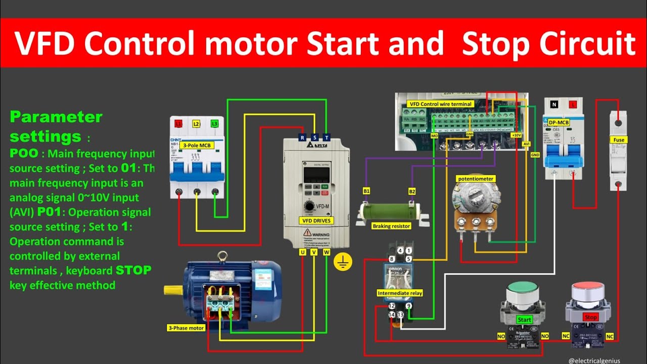 VFD control wiring | How to Wire VFD for Motor Start & Stop | Control ...