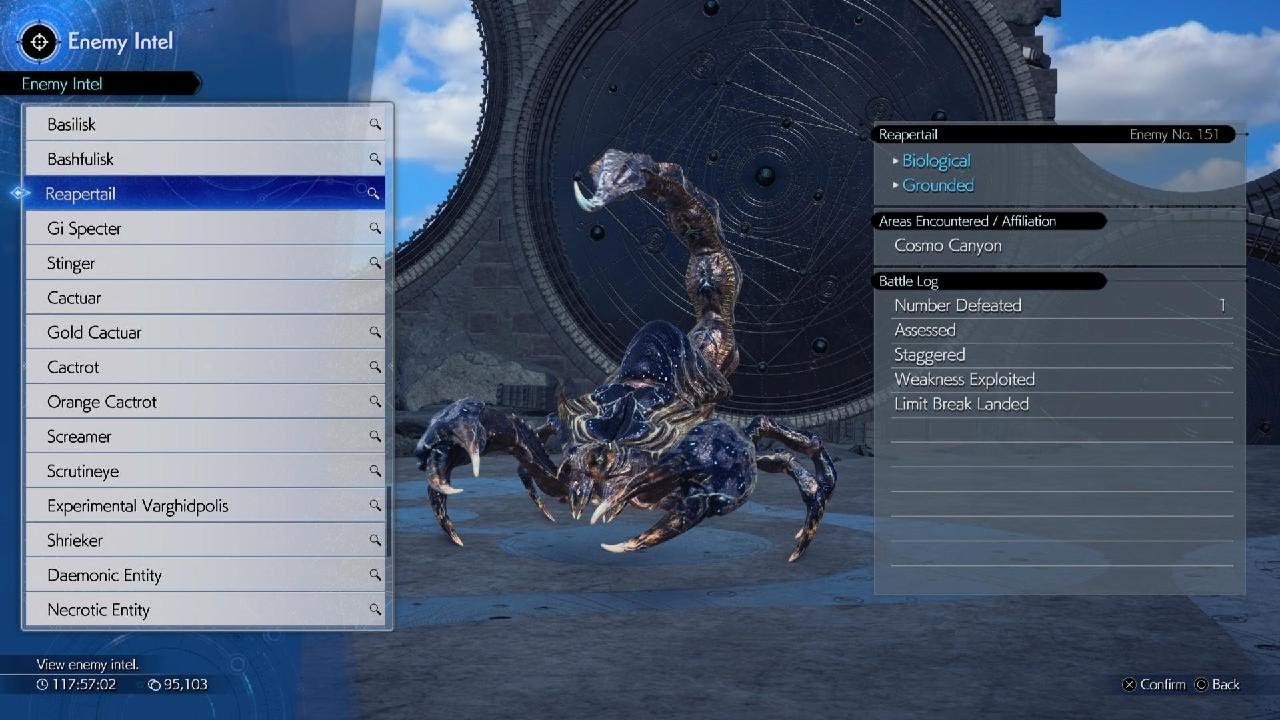 FINAL FANTASY VII REBIRTH enemy number 151 reapertail enemy intel - YouTube