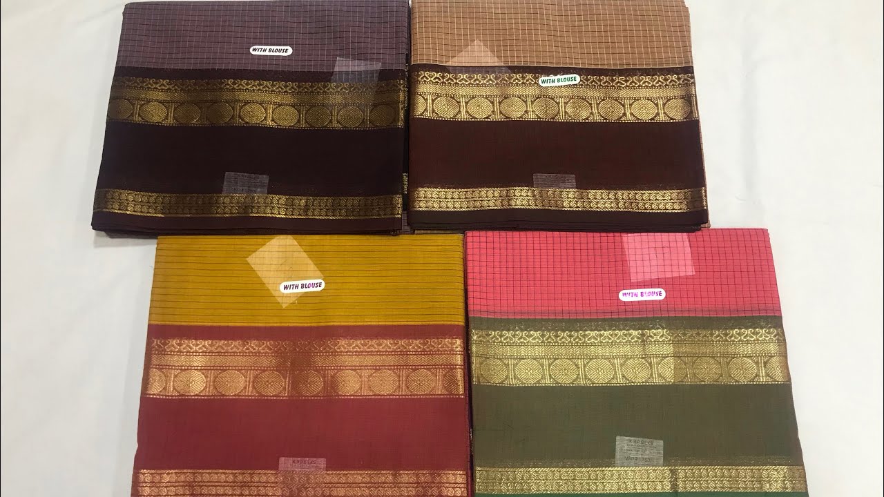 Traditional small checks design cotton sarees | Kanchipuram | K.R ...