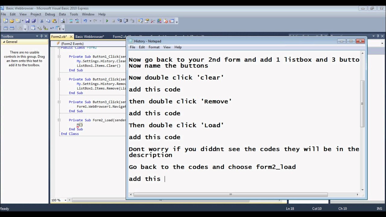 Adding A History Function To Your Webbrowser In Vb 2010 Youtube 7623