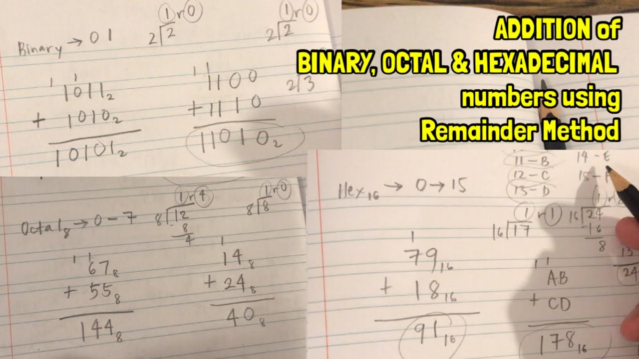 Binary Octal Hexadecimal Addition Using Remainder Method Youtube