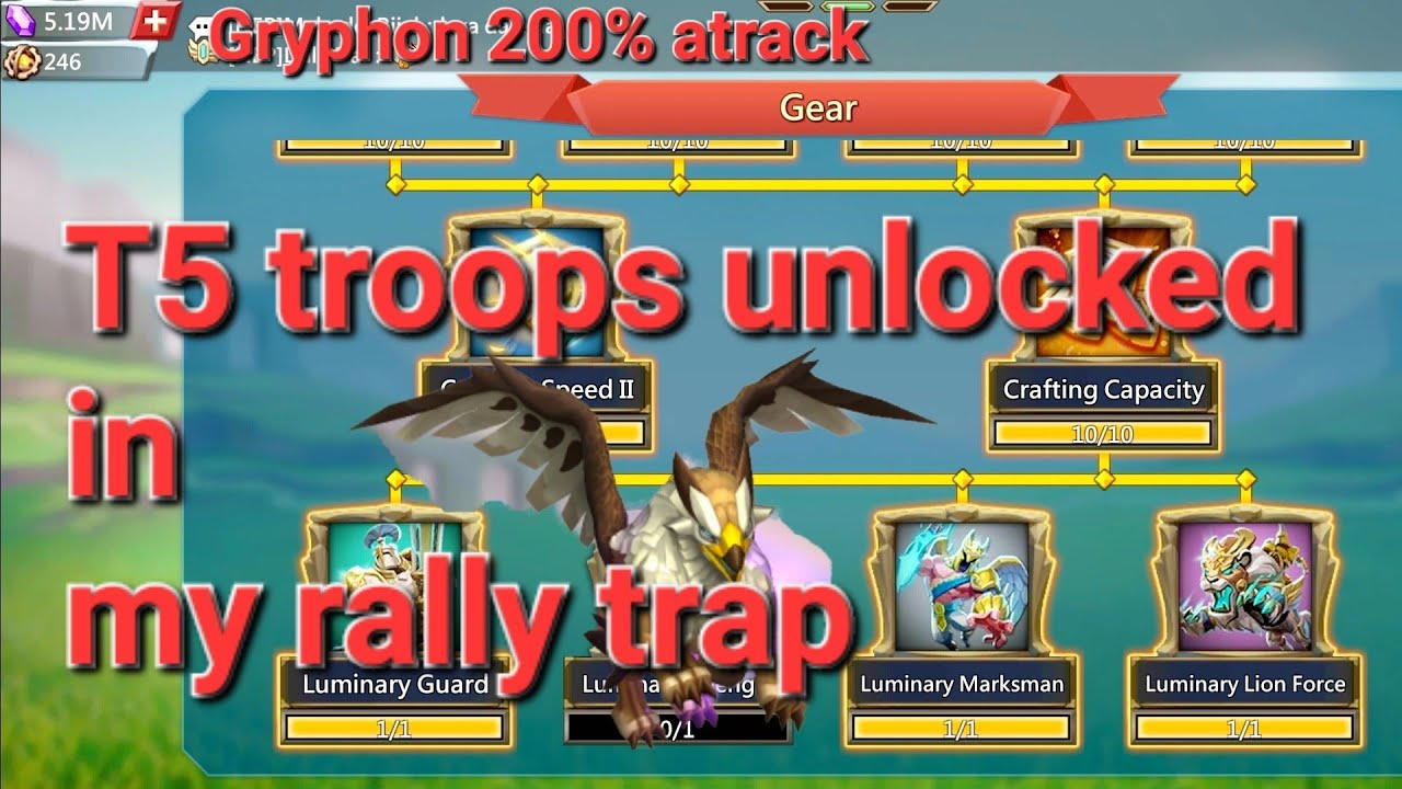T5 troops unlocked in my rally trap - max Gryphon-lords mobile - YouTube
