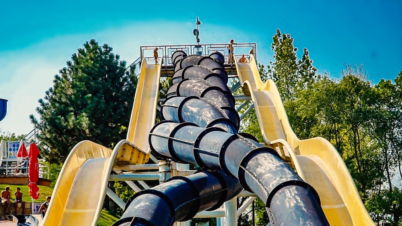 Interlocking TWISTER Water Slides | Rukkel-tó Waterpark - YouTube
