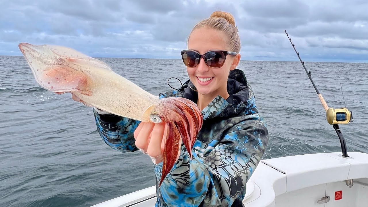 Catching Squid Off The Dock! **No Boat Needed** (catch, clean & cook ...