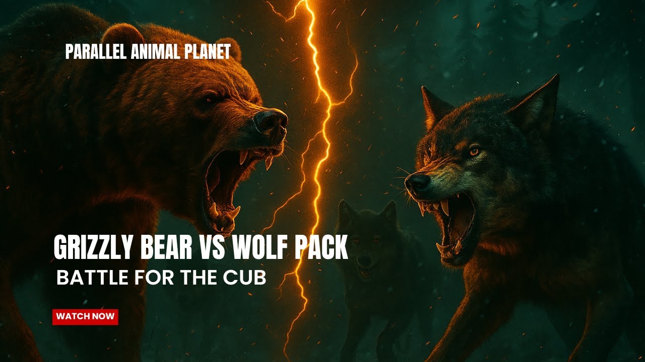 BATTLE FOR THE CUB GRIZZLY BEAR vs WOLF PACK - YouTube
