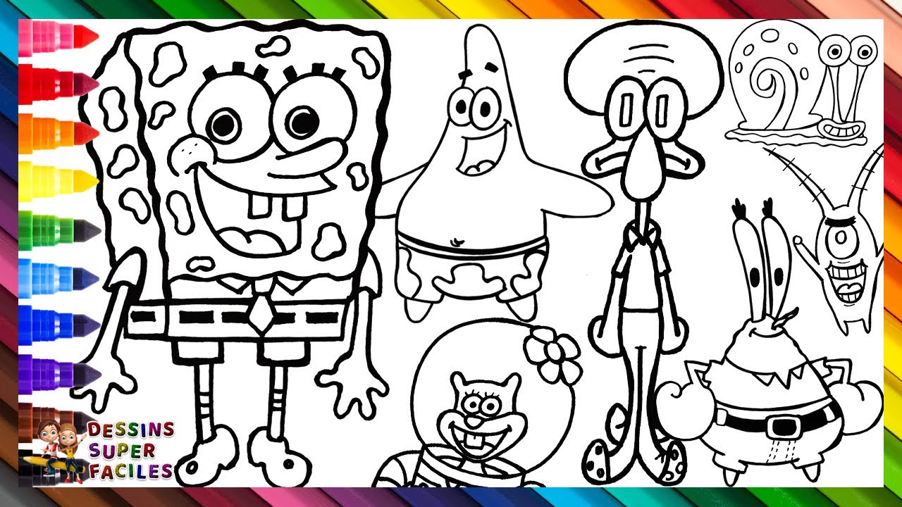 Dessiner et Colorier les Personnages de Bob l'Éponge 🧽🐙🦀🍔🐿️🦑👾🌊 Dessins ...