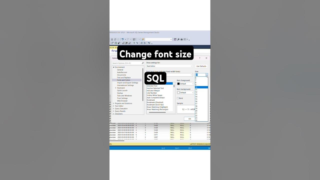 Change font size in SSMS #database #sql #shorts #windows - YouTube