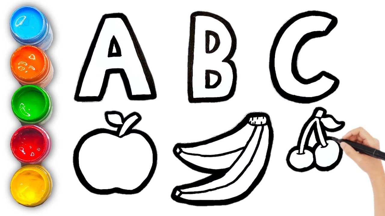 Draw, paint, color the ABC of fruits for children and toddlers ...