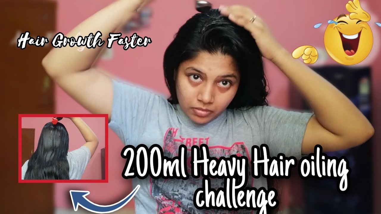 200 ml Heavy hair oiling challenge || Heavy hair oiling for hair growth ...