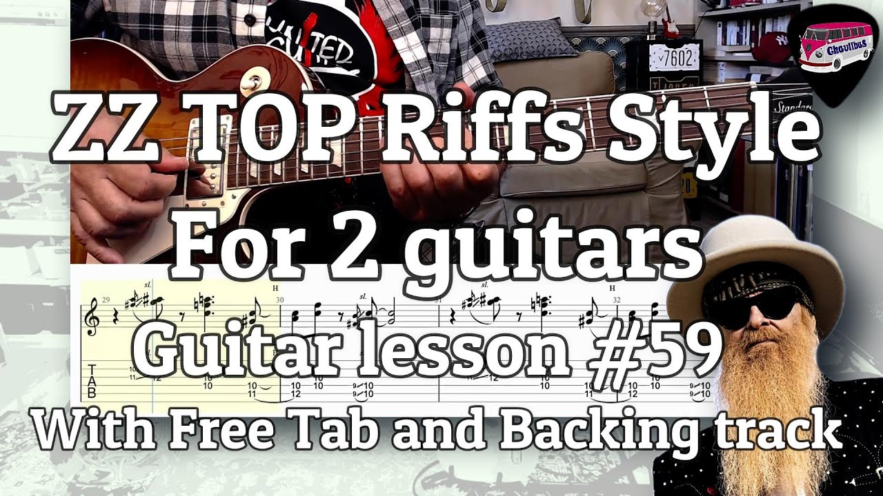ZZ TOP Style Riffs For 2 guitars Lesson #59 with free tab and Backing ...