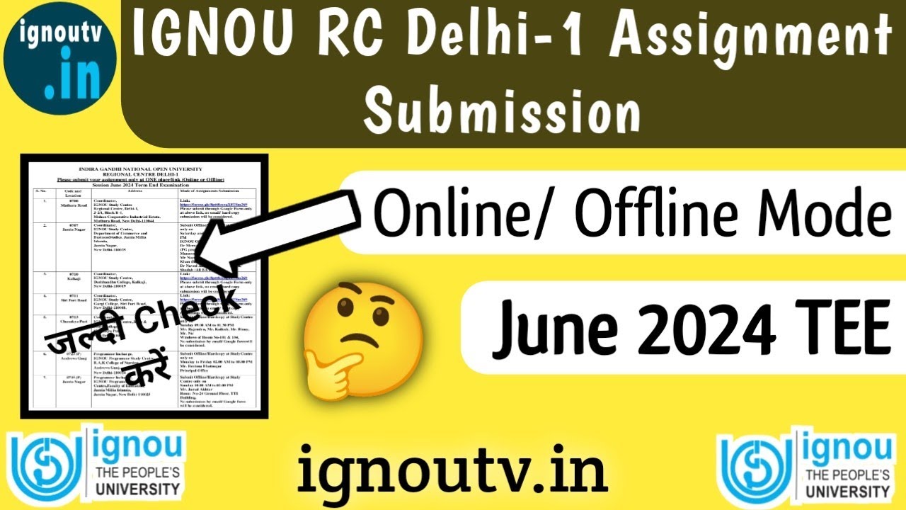 IGNOU RC Delhi 1 Assignment Submission guidelines RELEASED || June 2024 ...