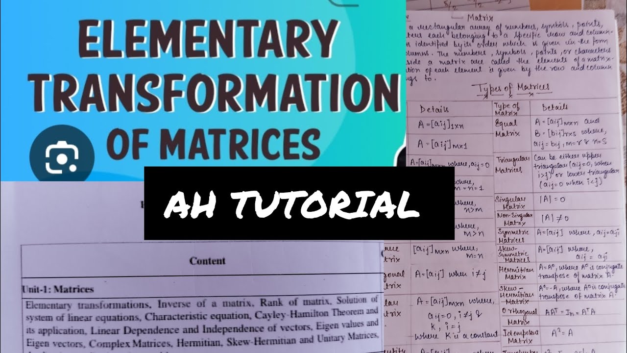Engineering Mathematics | Unit 1 Matrices |Elementary Transformation of ...