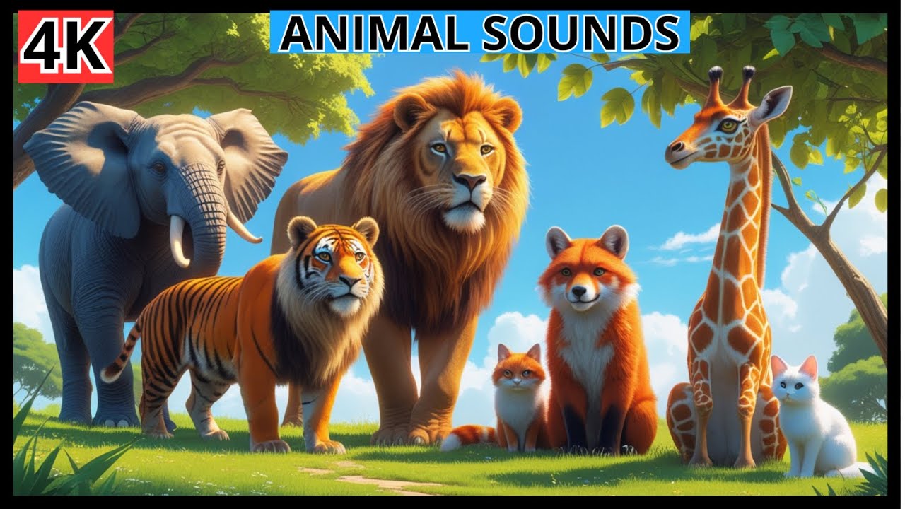 🇺🇸🇬🇧 Fun Animal Sounds : Lion, Dog, Camel, Tiger, Chick, Elephant, Cow ...