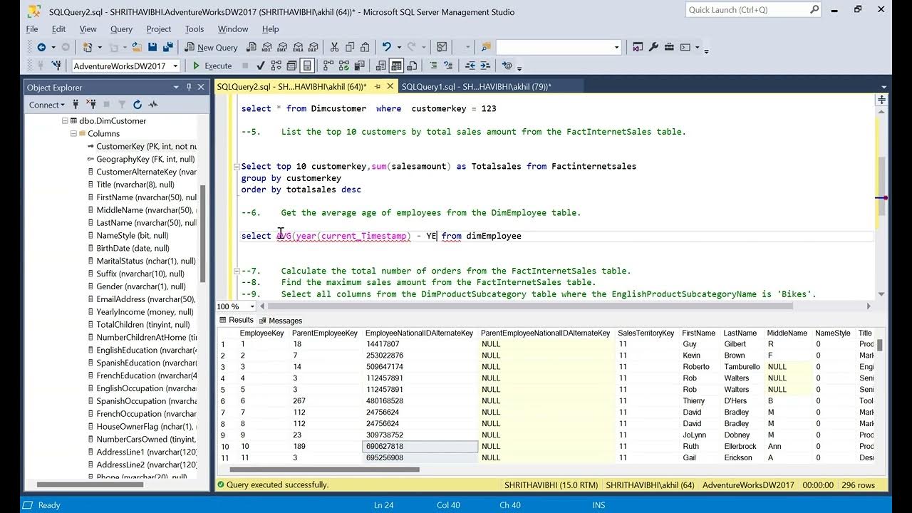 SQL Queries for beginners based on Adventureworks data - YouTube