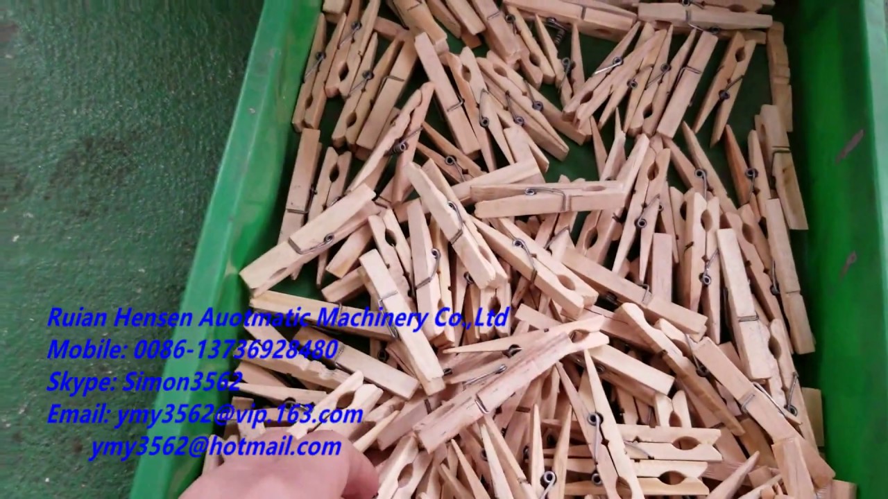 Wooden clothes peg assembly machine - YouTube
