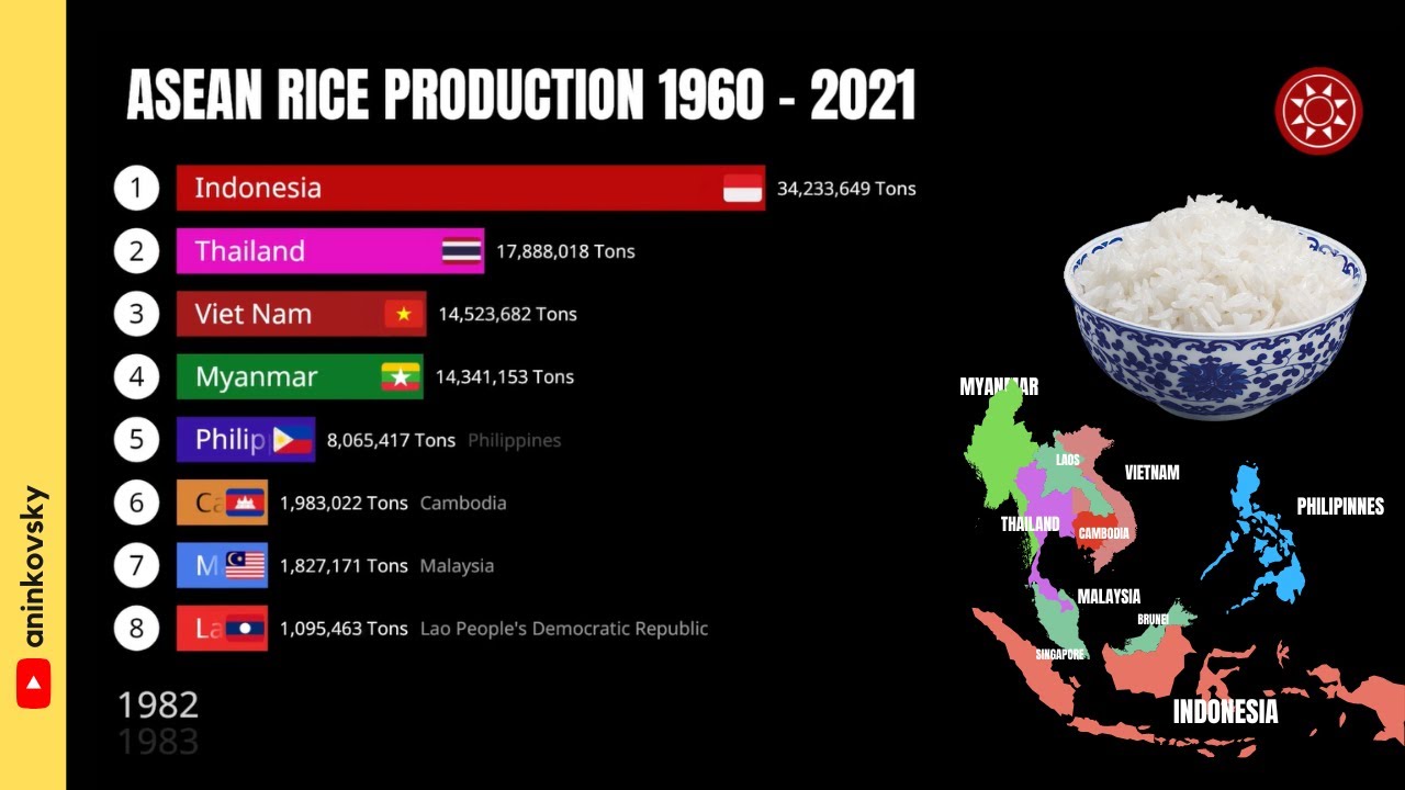 Southeast Asia (ASEAN) Rice Production 1960 - 2021 - YouTube