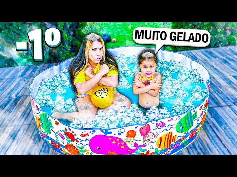 A ÚLTIMA A SAIR DA PISCINA COM GELO VENCE! - Desafio