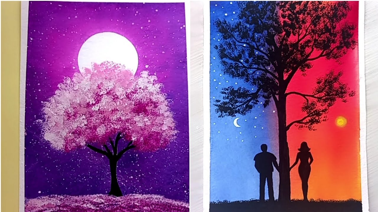 How to draw satisfying landscape of tree 🤩 simple drawin with ...