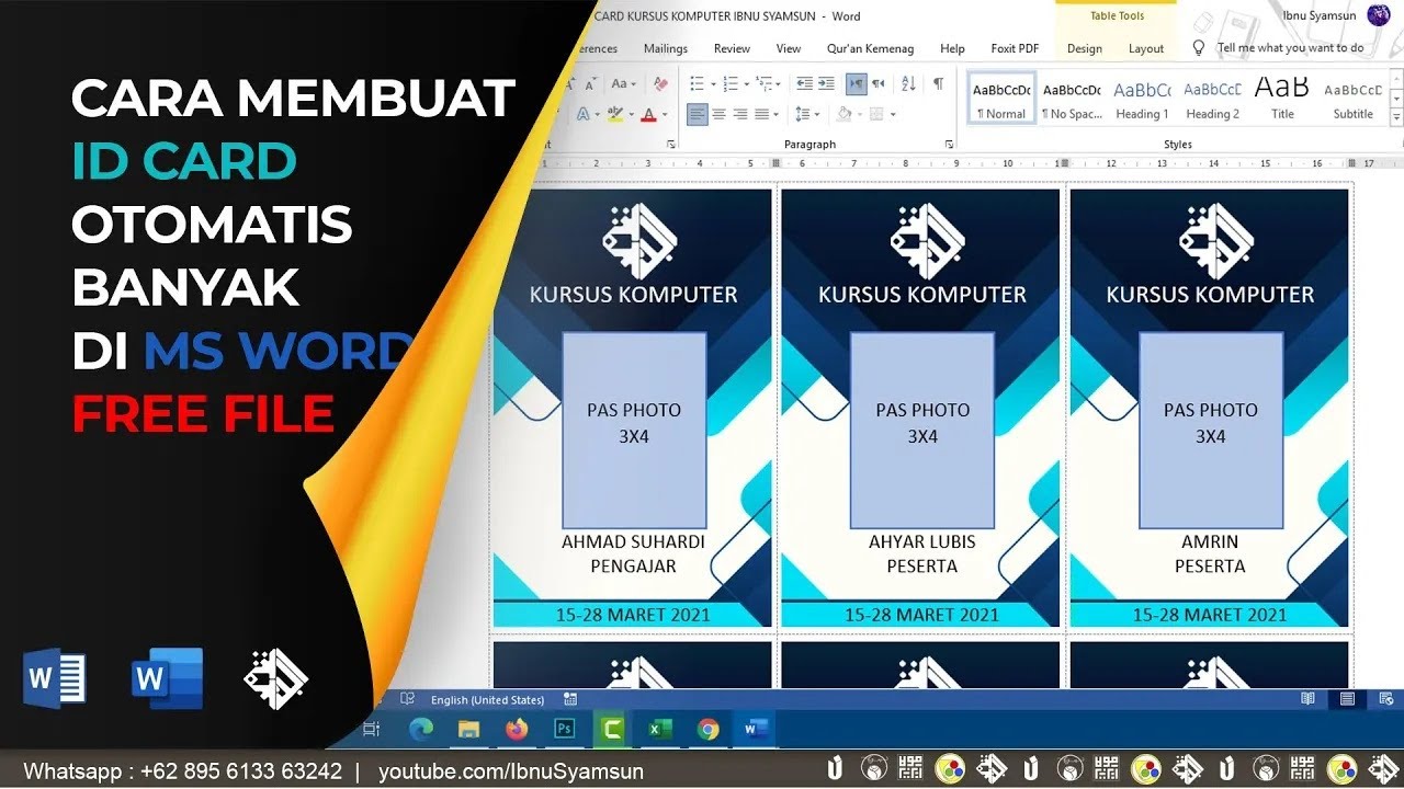 Cara mudah membuat ID Card sekaligus banyak dengan microsoft word free ...