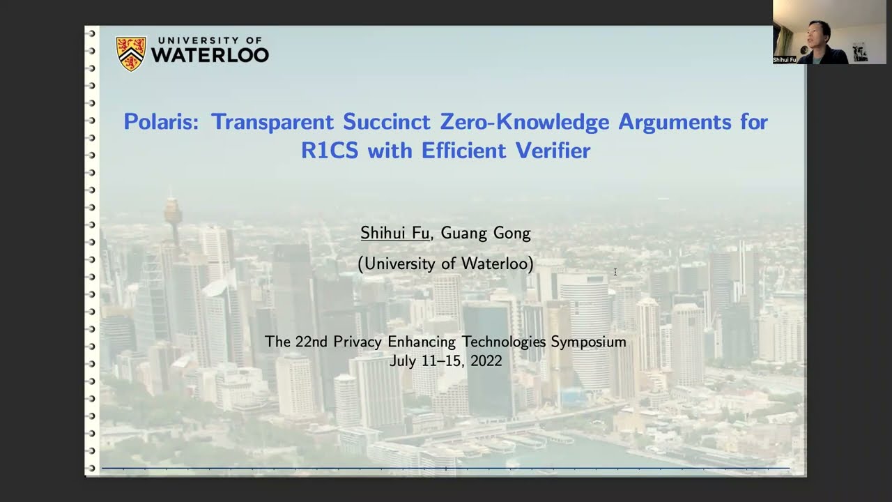 [7B] Polaris: Transparent Succinct Zero-Knowledge Arguments for R1CS with Efficient Verifier ...