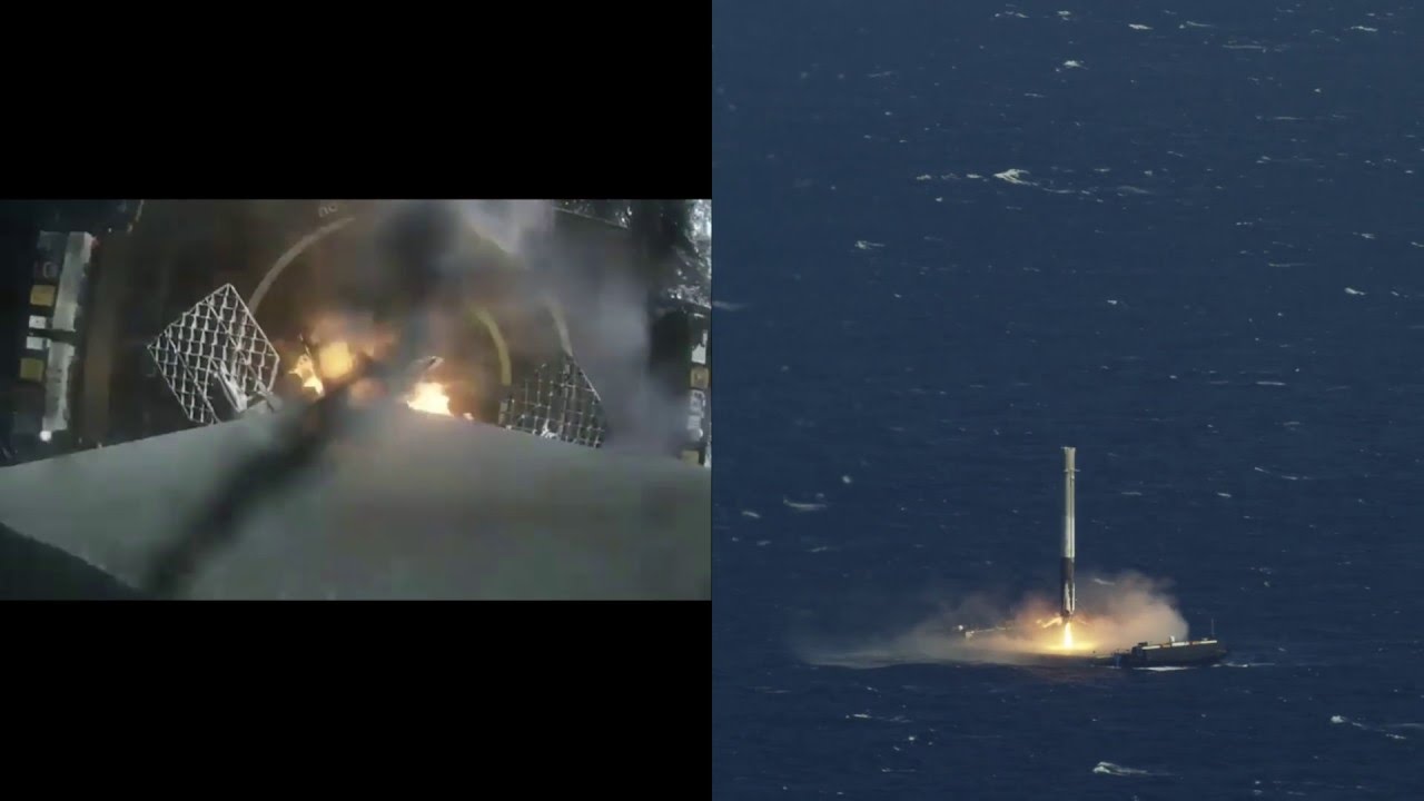 SpaceX CRS-8 First Stage Landing Onboard Cam + Chase Plane Side By Side ...
