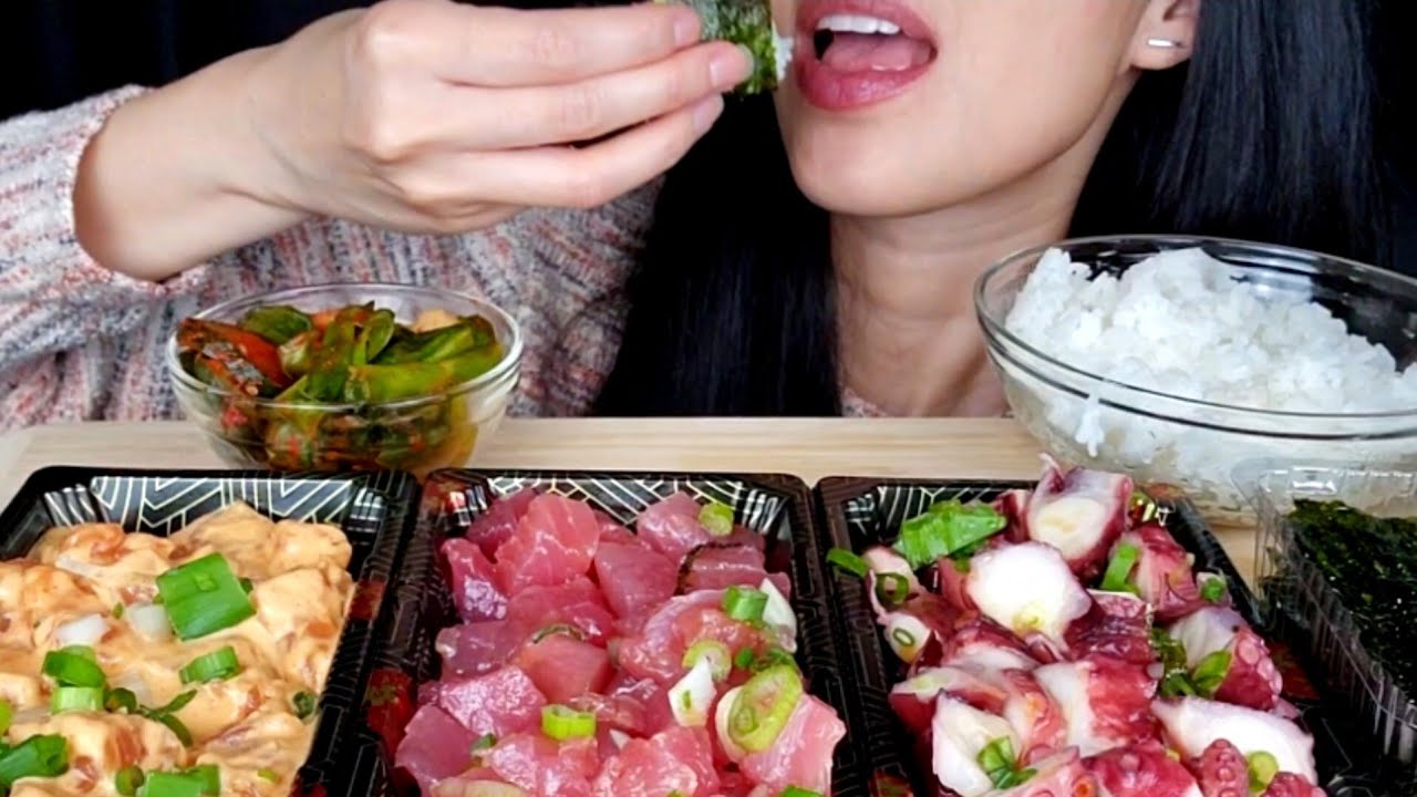 🍣 H-Mart Ahi, Salmon + Tako Poke: Homesick for Maui Meal | ASMR Mukbang ...