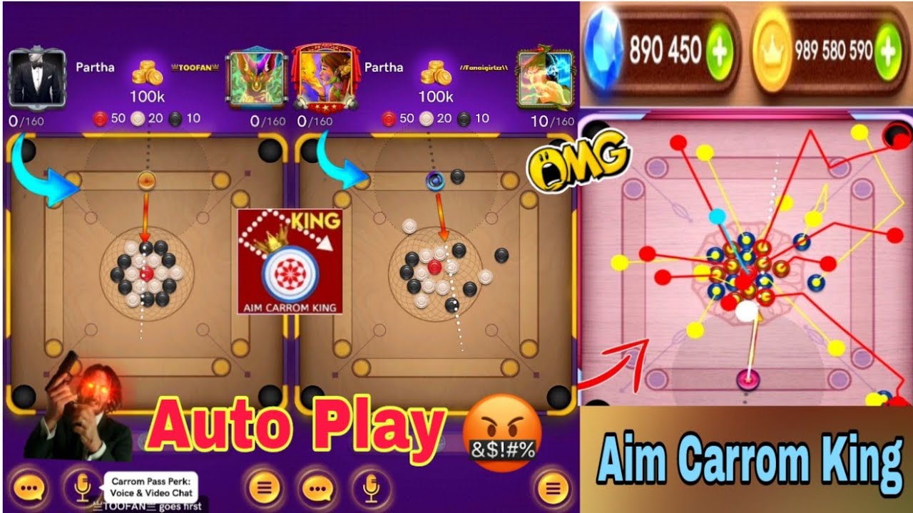 Carrom Pool Aim Carrom King 👑 Auto Play Hacker 😡 Carrom Pool Partha ...