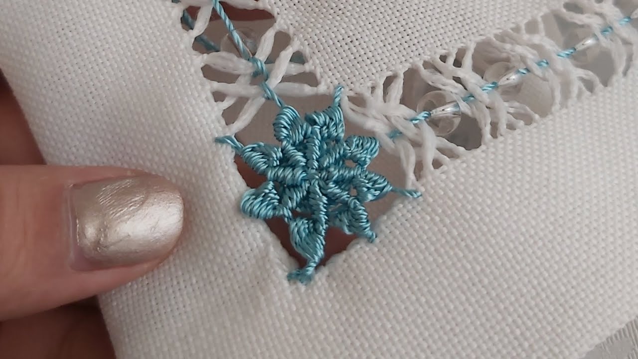 Drawn thread embroidery : filling corners آموزش ژور دوزی گوشه های رومیزی - YouTube