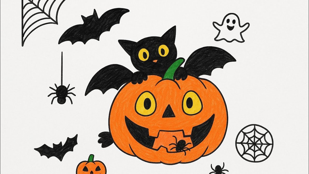 Halloween Drawing Tutorial | Easy Pumpkin, Ghost Art - YouTube