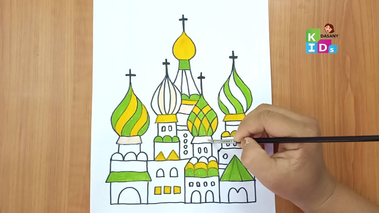 How to draw Russian Saint Basil Cathedral in Moscow - YouTube